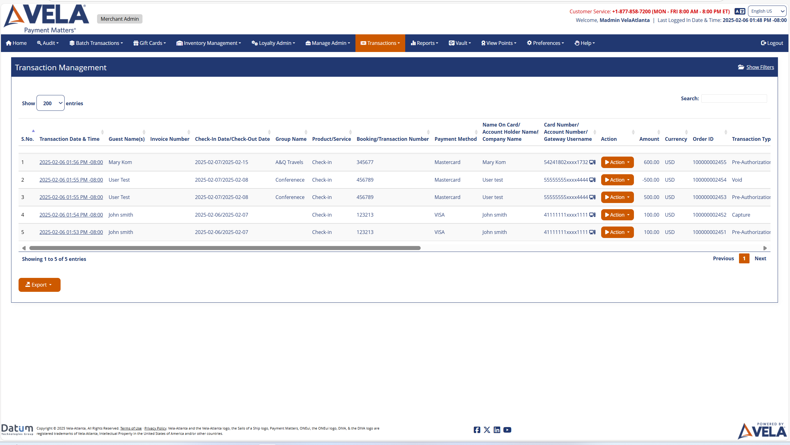 Transaction Management - VELA Admin Guide